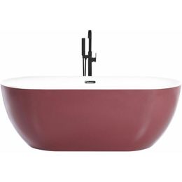 Beliani Badewanne Burgunderrot Acryl Oval Freistehend 170 x 80 cm mit Überlaufsystem Modern Badezimmer Ausstattung