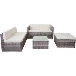 Poly-Rattan-Garnitur HHG 578, Garten-/Lounge-Set Sofa grau, Polster creme - grey