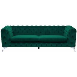 Beliani Sofa Smaragdgrün Samtstoff 3-Sitzer Chesterfield Stil Klassisch Wohnzimmer - Silber