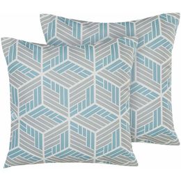 Beliani Gartenkissen 2er Set Grau-blau 45 x 45 cm aus Polyester mit Rautenmuster Quadratisch Garten/ Balkon /Terrasse modernes Design - Weiß