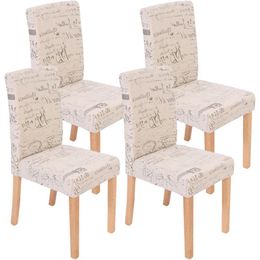 HHG - 4er-Set Esszimmerstuhl Stuhl Küchenstuhl Littau Textil mit Schriftzug, creme, helle Beine - beige