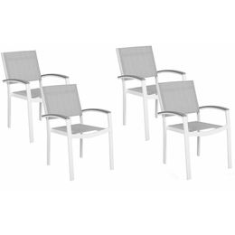 Beliani Gartenstühle 4er Set Grau / Weiß Polyester Aluminium mit Armlehnen Terrasse Balkon Outdoor - Grau