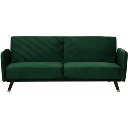 Beliani - Sofa Grün Samtstoff 3-Sitzer Schlaffunktion Retro Modern Wohnzimmer