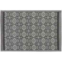 Beliani Outdoor Teppich Schwarz Geometrisches Muster 120 x 180 cm Garten Terrrasse Wintergarten - Weiß