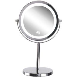 Beliani Kosmetikspiegel Silber dia. 20 cm Metall mit led Beleuchtung Vergrößerung Rund Glamour Modern für Badezimmer für Schminktisch - Silber