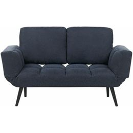 Beliani - Sofa Blau-Grau Stoffbezug 2-Sitzer mit Schlaffunktion Hohe Schwarze Metallbeine Retro Design Glamourös Modern Wohnzimmer Schlafsofa