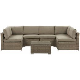 Beliani Gartenmöbel Set Braun Polyrattan Aluminium 6-Sitzer Auflagen Braun Terrasse Outdoor Minimalistisch Modern