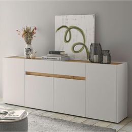 Lomadox Sideboard Wohnzimmer CRISP-61 in weiß mit Absetzungen in Wotan Eiche Nb., b/h/t: ca. 220/87/40 cm - braun
