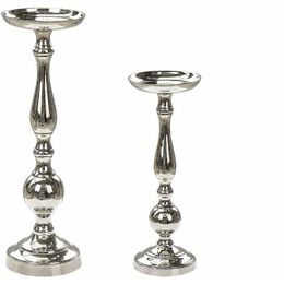 Beliani Kerzenständer 2er Set Silber aus Aluminium für Stumpenkerzen Glänzend Dekoration Deko - Silber