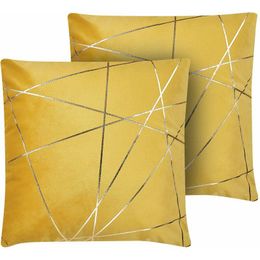 Beliani Dekokissen 2er Set Gelb Polyester-Füllung Abnehmbarer Bezug Samtstoff 45x45 cm Geometrisches Muster in Gold Accessories Wohn- u. Schlafzimmer - Gold