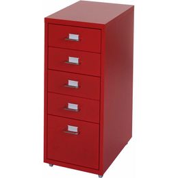 HHG Neuwertig] Rollcontainer Preston T851, Schubladenschrank Stahlschrank, 69x28x41cm 5 Schubladen rot - red