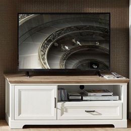 Lomadox TV-Lowboard klein JÜLICH-36 im Landhaus-Design Pinie hell Nb. und Artisan Eiche b/h/t: 143/54/51 cm - weiß