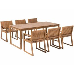 Beliani Gartenmöbel Set aus Akazienholz 6-Sitzer sechs Stühle mit einem Gartentisch Terrasse / Outdoormöbel Rustikal Landhaus Stil - Heller Holzfarbton