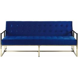 Beliani Sofa Blau Samtstoff Gestell in Gold 3-Sitzer Schlaffunktion Zeitgenössisch Wohnzimmer - Gold