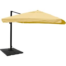 Gastronomie-Ampelschirm HHG 329, Sonnenschirm, 3x4m (Ø5m) Polyester/Alu 26kg Flap, creme mit Ständer, drehbar - beige