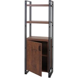 Bücherregal HHG 164, Regal Standregal Wohnregal, Staufach mit Tür 165x55cm 3D-Struktur Wildeiche-Optik - brown