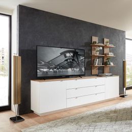 Lomadox Tv Sideboard Set mit Wandregalen Fernsehschrank weiß mit Eiche, Breite 240 cm CUST-36 - weiß