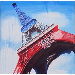 HHG Wandbild Eiffelturm Tricolore, 100% handgemaltes Ölgemälde Gemälde xl, 100x100cm - multicolour