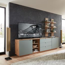 Lomadox - tv Sideboard Set mit Wandregalen Fernsehschrank Eiche mit grün, Breite 240 cm CUST-36 - grün