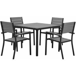 Beliani Gartenmöbel Set Grau und Schwarz Kunstholz Aluminium 5-Teilig 4-Sitzer Modern Tisch 95 x 95 cm mit 4 Stühlen für Balkon Terrasse Outdoor - Schwarz