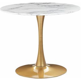 Beliani Esszimmertisch Weiß / Gold Marmor Optik Rund 90 cm MDF-Platte Metall Modern Minimalistisch - Gold