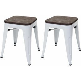 2er-Set Hocker HHG 397 inkl. Holz-Sitzfläche, Metallhocker Sitzhocker, Metall Industriedesign stapelbar weiß - white