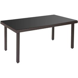 HHG Neuwertig] Poly-Rattan Gartentisch Chieti, Esstisch Tisch mit Glasplatte, 160x90x74cm braun - brown