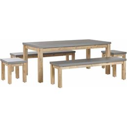 Beliani - Gartenmöbel Set Tisch 2 Bänken 2 Hockern Grau / Heller holzfarbton Faserzement / Akazienholz Indoor & Outdoor Garten Schlafzimmer