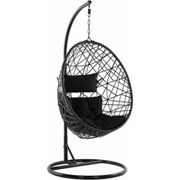 Beliani Hängesessel mit Gestell Schwarz Polyrattan inkl. Kissen Hängestuhl Korb Schwebesessel Wohnzimmer Terrasse Balkon modern - Schwarz