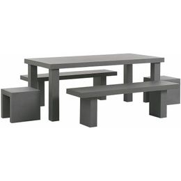 Beliani - Gartenmöbel Set Grau Beton 6-Sitzer Tisch mit 2 Bänken in T-Form und 2 Hockern Industrieller Stil Garten Outdoor & Indoor Terasse, Salon