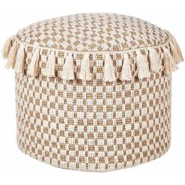 Beliani Pouf Natur Beige Seegras Baumwolle 50 cm Styroporfüllung Ottomane Handgewebt Boho Stil