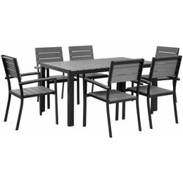 Beliani - Gartenmöbel Set Grau und Schwarz Aluminium Kunstholz 7-Teilig 6-Sitzer Tisch 150 x 90 cm und 6 Stühle Modern für Terrasse Outdoor