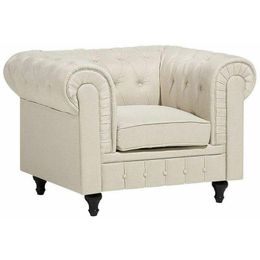 Beliani Sessel Beige Polsterbezug Eukalyptus Chesterfield-Stil Wohnzimmer - Dunkler Holzfarbton