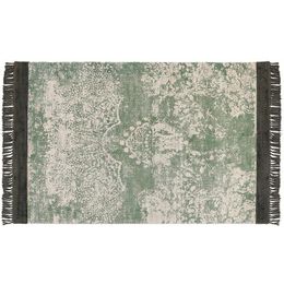 Beliani - Teppich Grün u. Beige Viskose 140 x 200 cm Rechteckig Kurzflor mit Fransen Orientalisches Muster Rechteckig Wohnzimmer Schlafzimmer Flur