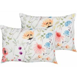 Beliani Gartenkissen 2er Set Polyester Blumenmuster 40 x 60 cm Moderne Dekoration für den Außenbereich Wasserbeständig - Bunt