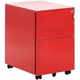 Beliani Aktenschrank Rot Metall 3 Schubladen Modern Matt Praktisch Stylisch Verschließbar Matt Büro Arbeitszimmer - Rot
