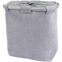 HHG - Wäschesammler 242, Laundry Wäschebox Wäschekorb Wäschebehälter mit Netz, 2 Fächer 56x49x30cm 82l cord grau - grey