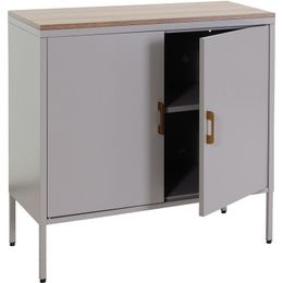 HHG - Kommode 926, Sideboard Schrank Anrichte, 2 Türen Metall 90x90x40cm, Melamin beschichtet grau - grey