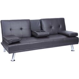 HHG - 3er-Sofa 179, Couch Schlafsofa Gästebett, Tassenhalter verstellbar 97x166cm Kunstleder, braun - brown