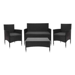 HHG - Poly-Rattan Garnitur 813, Balkon-/Garten-/Lounge-Set Sofa Sitzgruppe schwarz, Kissen dunkelgrau - black
