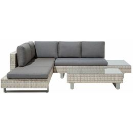 Beliani Gartenmöbel Set Grau und Beige Rattan Aluminium Textil inkl. Kissen 5-Sitzer mit verstellbarer Rückenlehne Terrasse Outdoor Modern