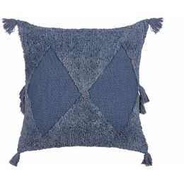 Beliani - Dekokissen Blau Baumwolle 45 x 45 cm Bezug mit Füllung Reißverschluss Geometrisches Muster Strukturiert Quasten Boho Wohnzimmer