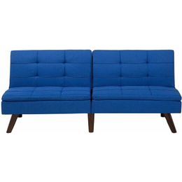 Beliani - 3-Sitzer Sofa Marineblau Stoffbezug Gesteppt mit Schlaffunktion Verstellbarer Rückenlehne Hohe Holzbeine Retro Wohnzimmer Schlafsofa