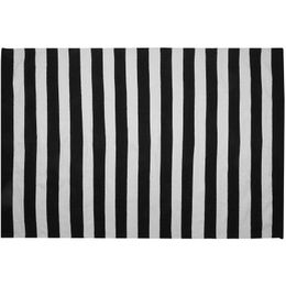 Beliani - Outdoor Teppich Schwarz Weiß Kunststoff 160 x 230 cm Kurzflor Gestreift Handgewebt Rechteckig - Weiß