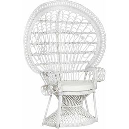 Beliani Pfauensessel Weiß Rattan mit Kissen aus Baumwolle Indoor u. Outdoor Garten Lounge Terrasse Patio Balkon Wohnzimmer Schlafzimmer Möbel - Weiß