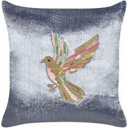 Beliani - Dekokissen Grau Samtstoff mit Polyester-Füllung 45 x 45 cm Vogel Motiv Modern Accessories Wohnzimmer Schlafzimmer Flur Diele