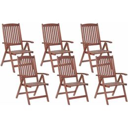 Beliani Gartenstuhl 6er Set Dunkelbraun Akazienholz verstellbar klappbar Rutikal Landhaus Stil Outdoor Balkon Terrasse Möbel - Dunkler Holzfarbton