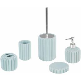Beliani Badezimmer Set Blau Keramik 5-teilig Trinkglas Seifenschale Seifenspdender Toilettenbürste Zahnbürstenhalter Badezimmer - Silber