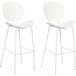 Beliani Barstuhl 2er Set Weiß Kunststoff mit Metallgestell Fußstütze Lehne Skandi Modern für den Innenbereich Küche Esszimmer Möbel Ausstattung - Weiß