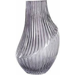 Beliani Blumenvase Grau Glas 36 cm Bauchig mit Breiter Öffnung Rillen-Struktur Modern Tischdeko Wohnaccessoires Deko Glasvase für Wohnzimmer Esstisch - Grau